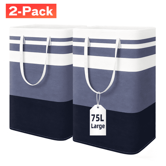 2 Pack Large Laundry Baskets, Waterproof, Freestanding Laundry Hampers ...