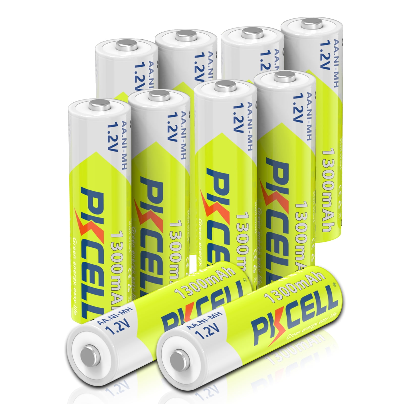 PKCELL 10 Pack Rechargeable AA Batteries 1300mAh 1.2V Ni-MH High ...