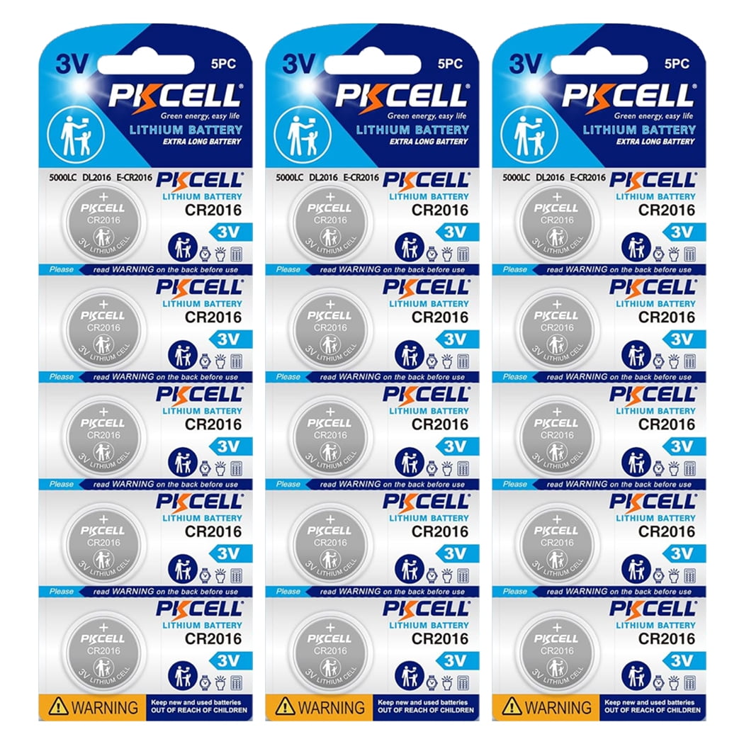 PKCELL 15 Pack CR2016 DL2016 ECR2016 BR2016 Battery 3V Lithium Coin ...