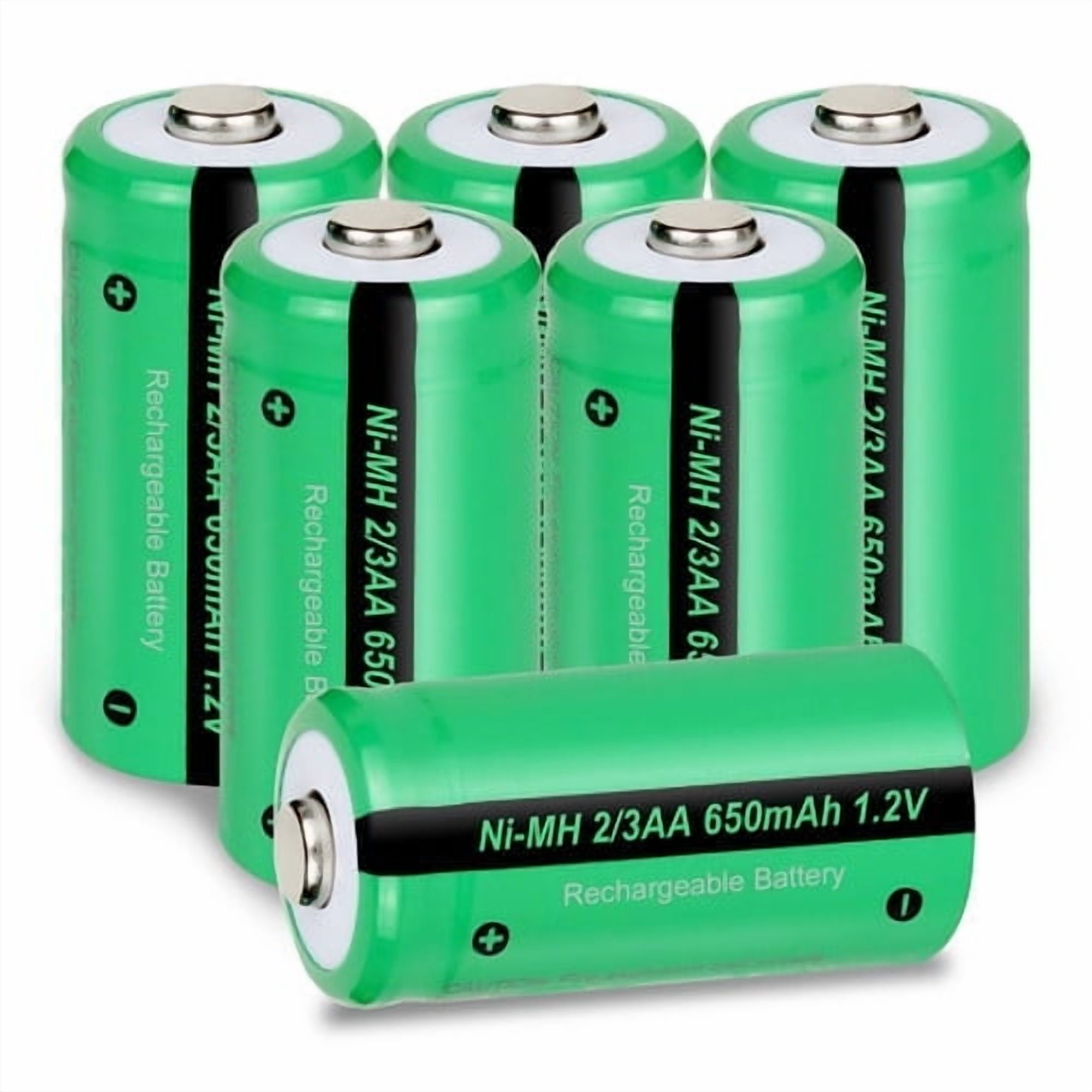 PKCELL 2/3AA NiMH 650mAh 1.2V Button Top Rechargeable Batteries 6 Pack ...