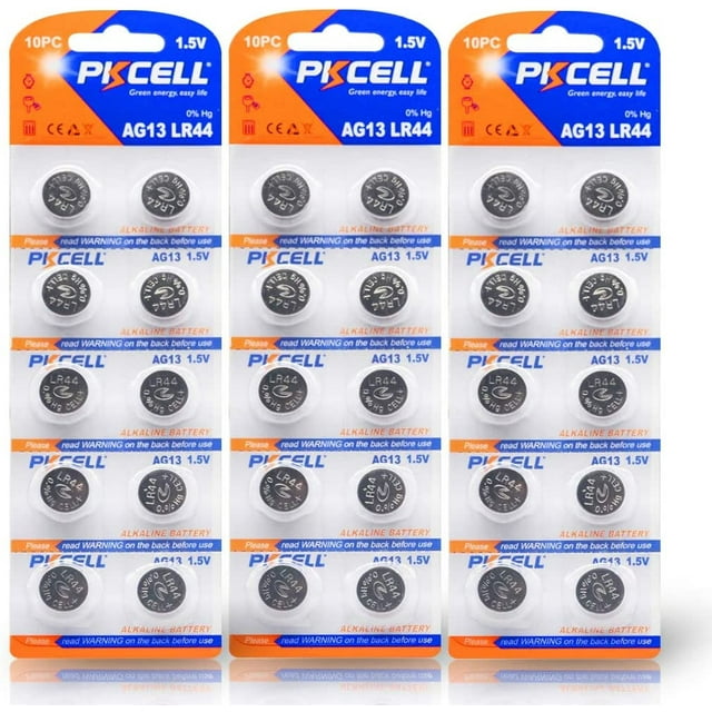 PKCELL 30 Pack LR44 AG13 1.5V Button Coin Cell Batteries for Watches ...