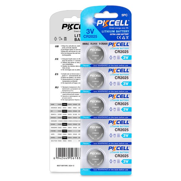 PKCELL 5 Count CR2025 Battery,2025 3V Button Cell Battery,Lithium ...