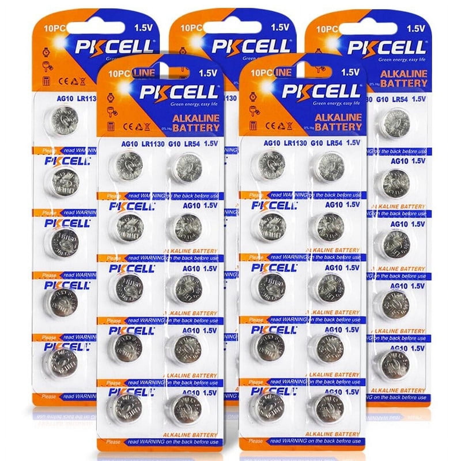 PKCELL 50 Pack LR1130 AG10 Battery 1.5V Alkaline Button Cell Batteries ...