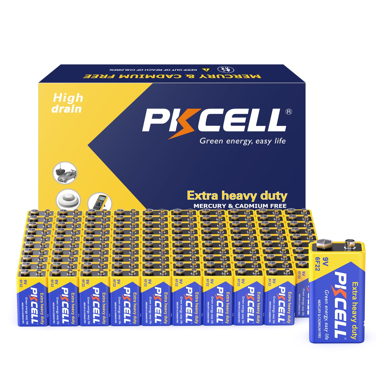 PKCELL 9V Battery, Long Lasting 9 Volt Batteries, 100PCS Smoke Detector ...