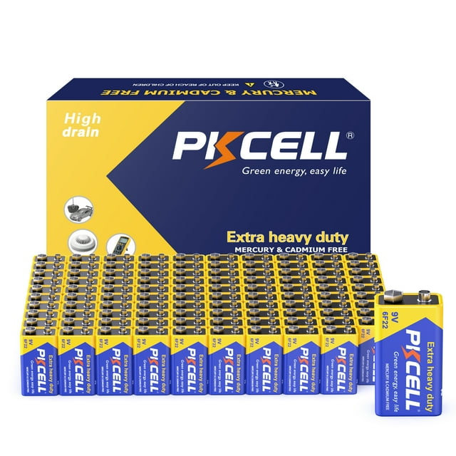 PKCELL 9V Battery, Long Lasting 9 Volt Batteries, 100PCS Smoke Detector ...