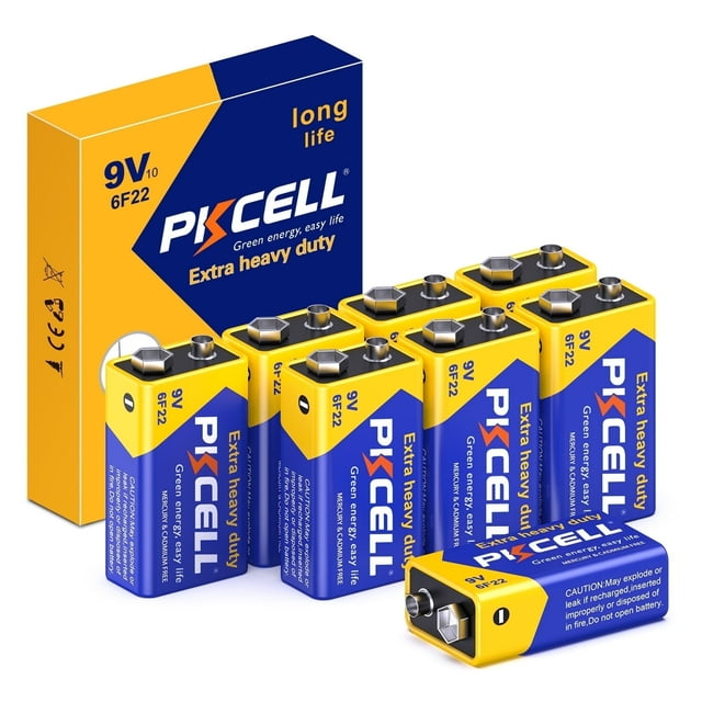 PKCELL High-Performance 9V Carbon Zinc Batteries, Long Lasting, 8 Pack ...