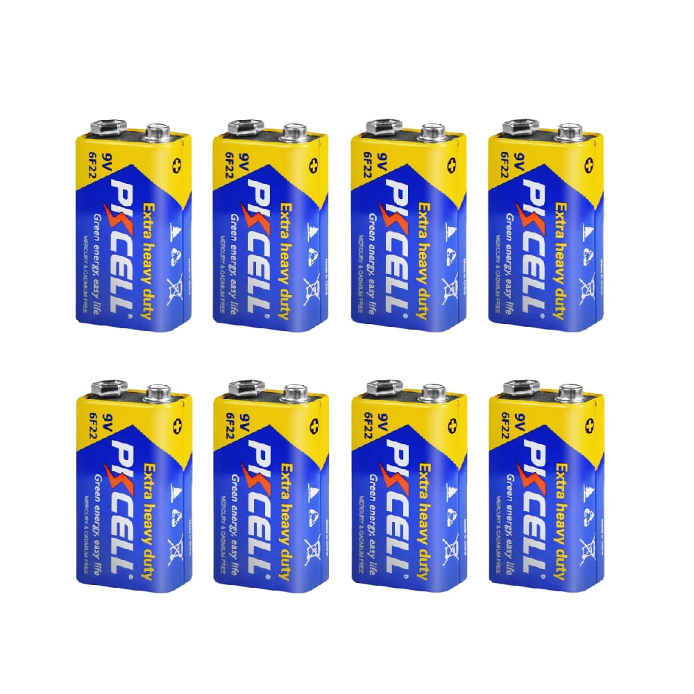 PKCELL High-Performance 9V Carbon Zinc Batteries, 8 Pack 6F22, Long ...