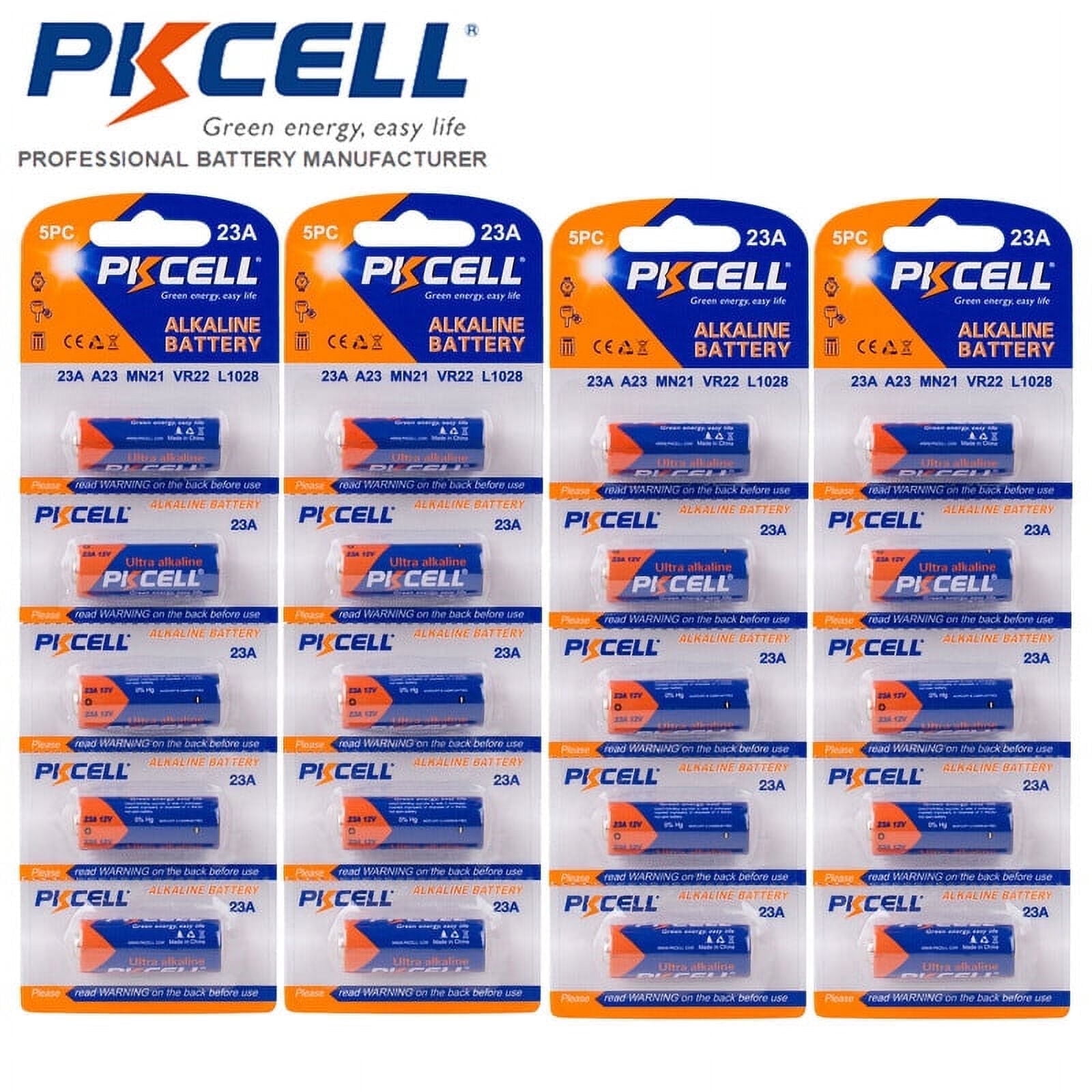 PKCELL A23 Batteries, Alkaline 12V A23 Batteries (20 Pack) - Walmart.com