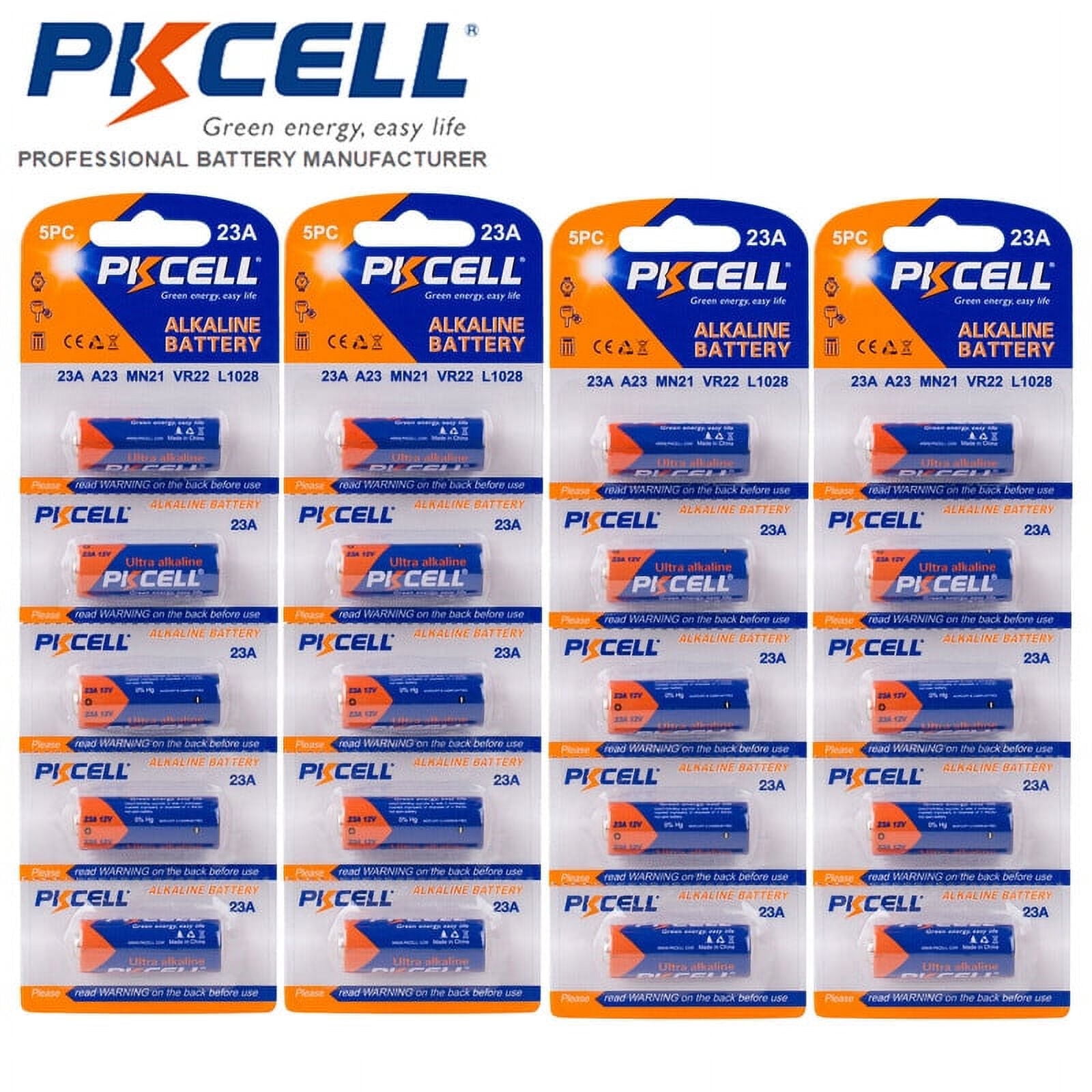 PKCELL A23 Batteries, Alkaline 12V A23 Batteries (20 Pack) - Walmart.com
