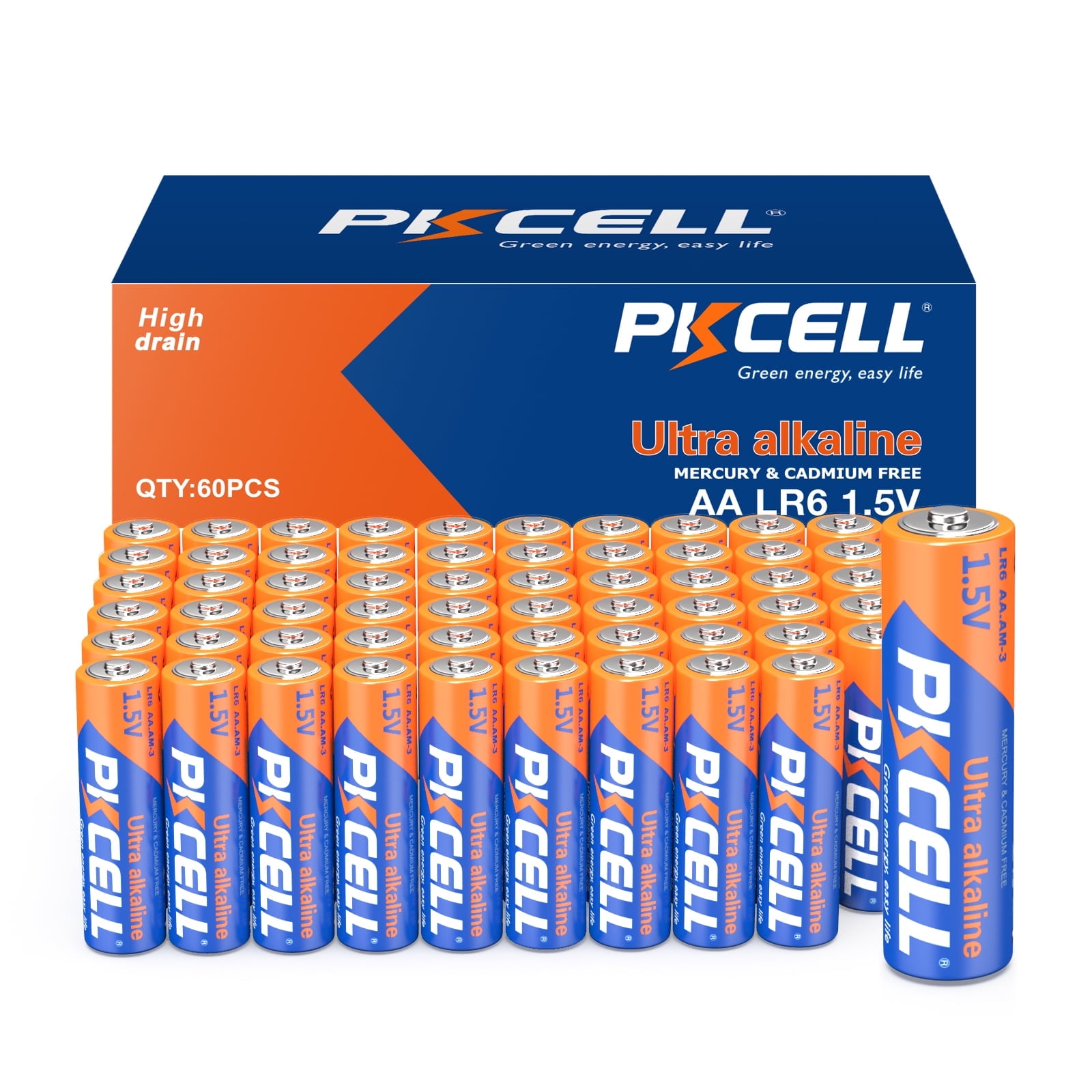 PKCELL AA Alkaline Batteries 1.5V 60 Packs LR6 Double A Battery Long ...