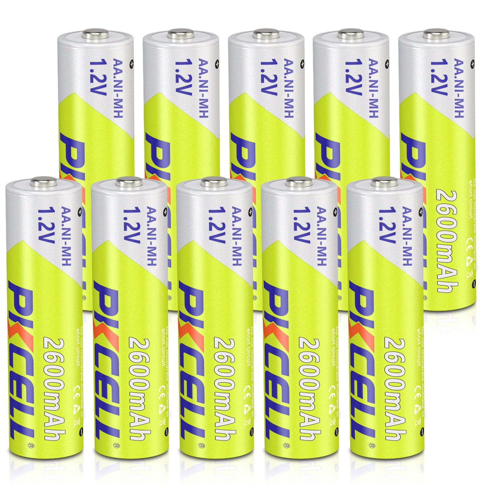 PKCELL AA NiMH 1.2V 2600mAh Rechargeable Battery, 10PCS Double A ...