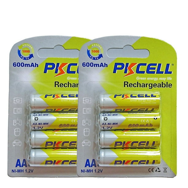 PKCELL AA NiMH 1.2V 600mAh Rechargeable Battery, 8PCS Outdoor Solar ...
