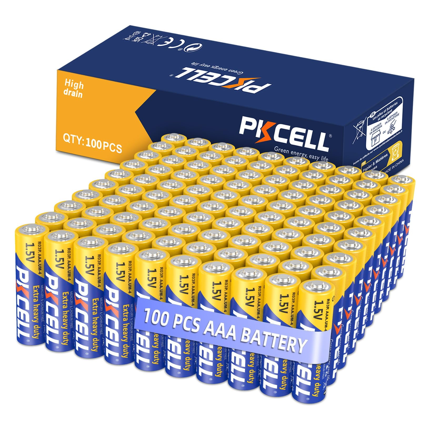 PKCELL AAA Batteries 100 Pack, Triple A Batteries, 1.5V High ...