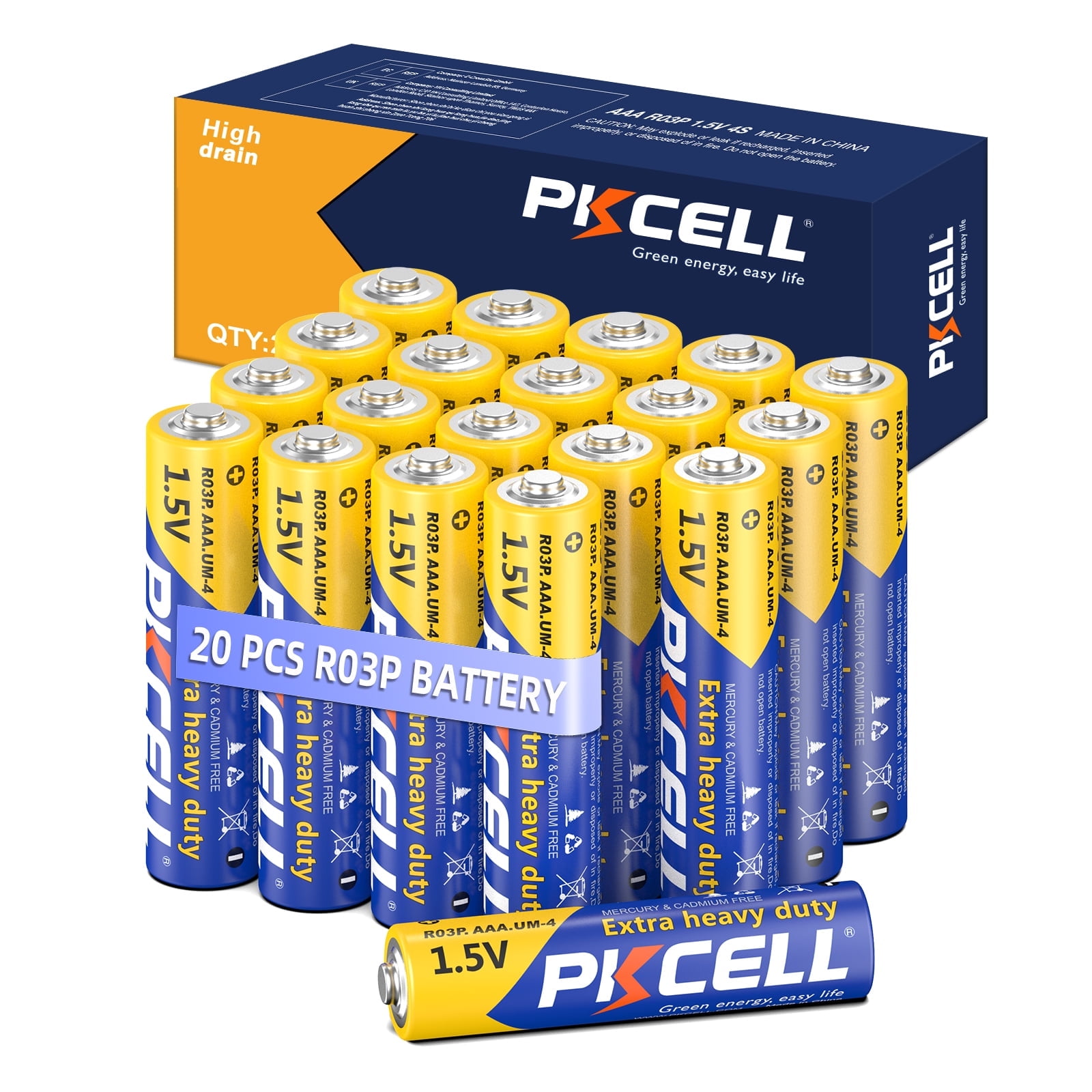 PKCELL Volt Bulk AAA Batteries 20 Pack, Super Heavy Duty 1.5V Value ...
