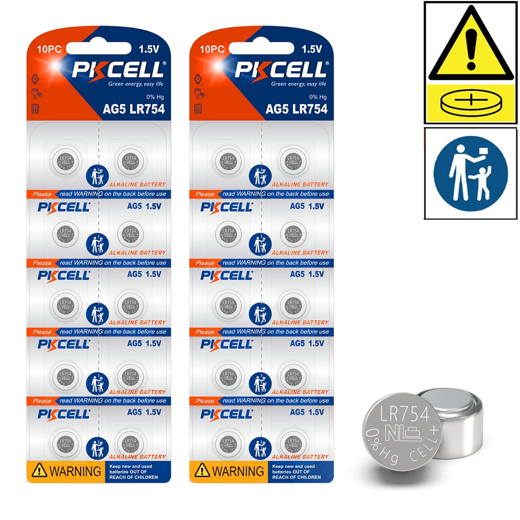PKCELL AG5 1.5V Premium Alkaline Button Cell Battery, 20PCS 393 754 ...