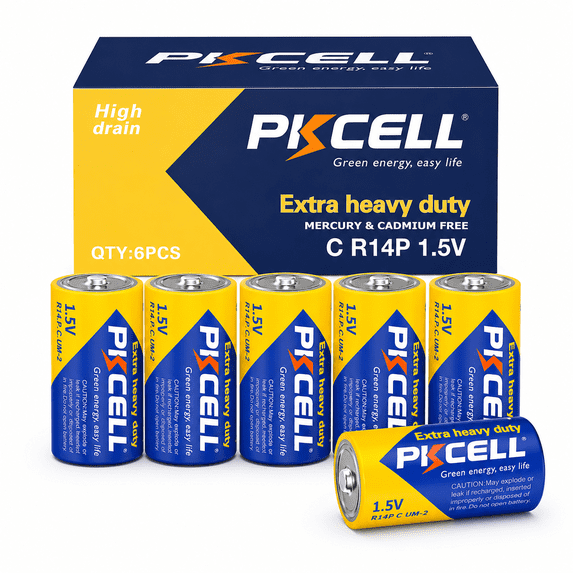 PKCELL Long-Lasting C Size Battery, 6PCS Carbon Zinc R14P 1.5V for Gas ...