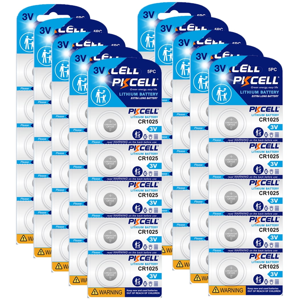 PKCELL CR1025 3V Lithium Coin Battery 50 Pack - Walmart.com