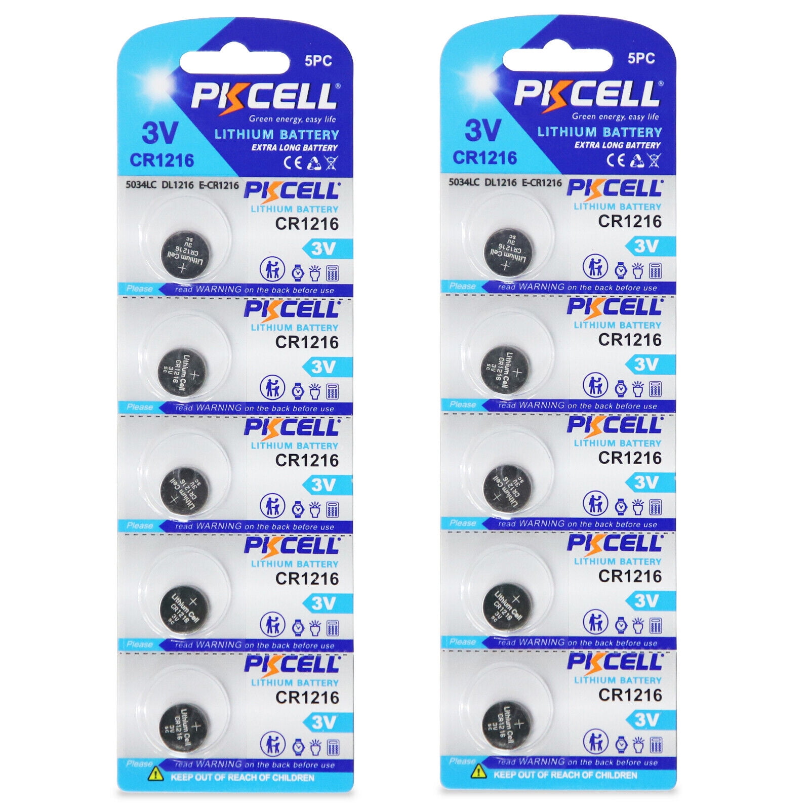PKCELL CR1216 1216 Lithium Coin Battery, 10Pcs CR1216 - Walmart.com