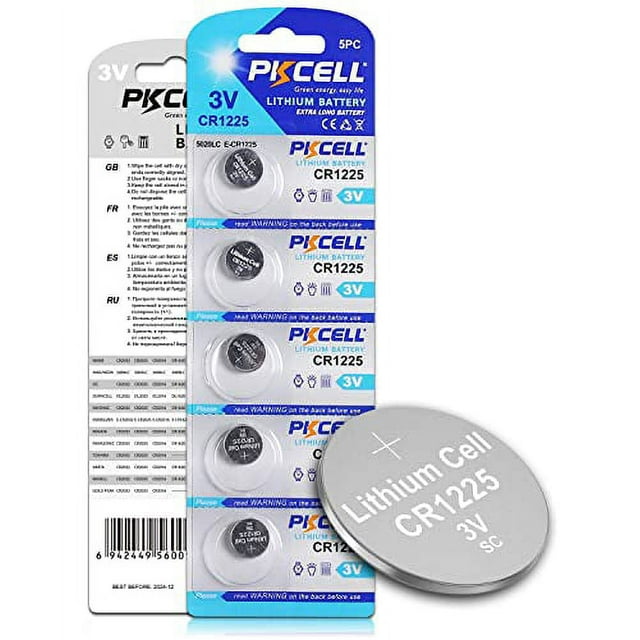PKCELL CR1225 Battery 3V Lithium Button Coin Cell for Car Key 5-Year Shelf Life (5 Counts ...