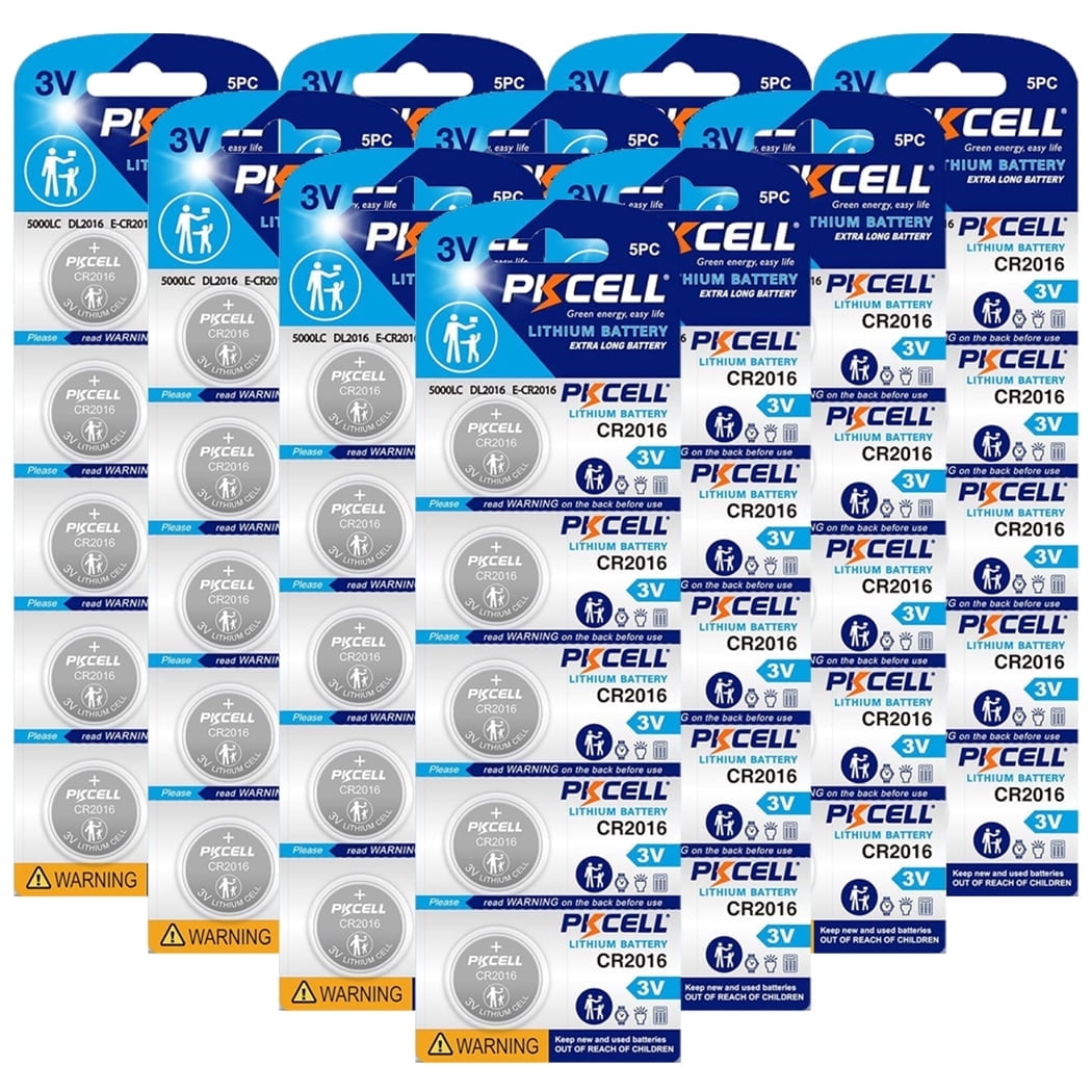 PKCELL CR2016 3V Lithium Child Safety Coin Battery, 50PCS Button Cell ...