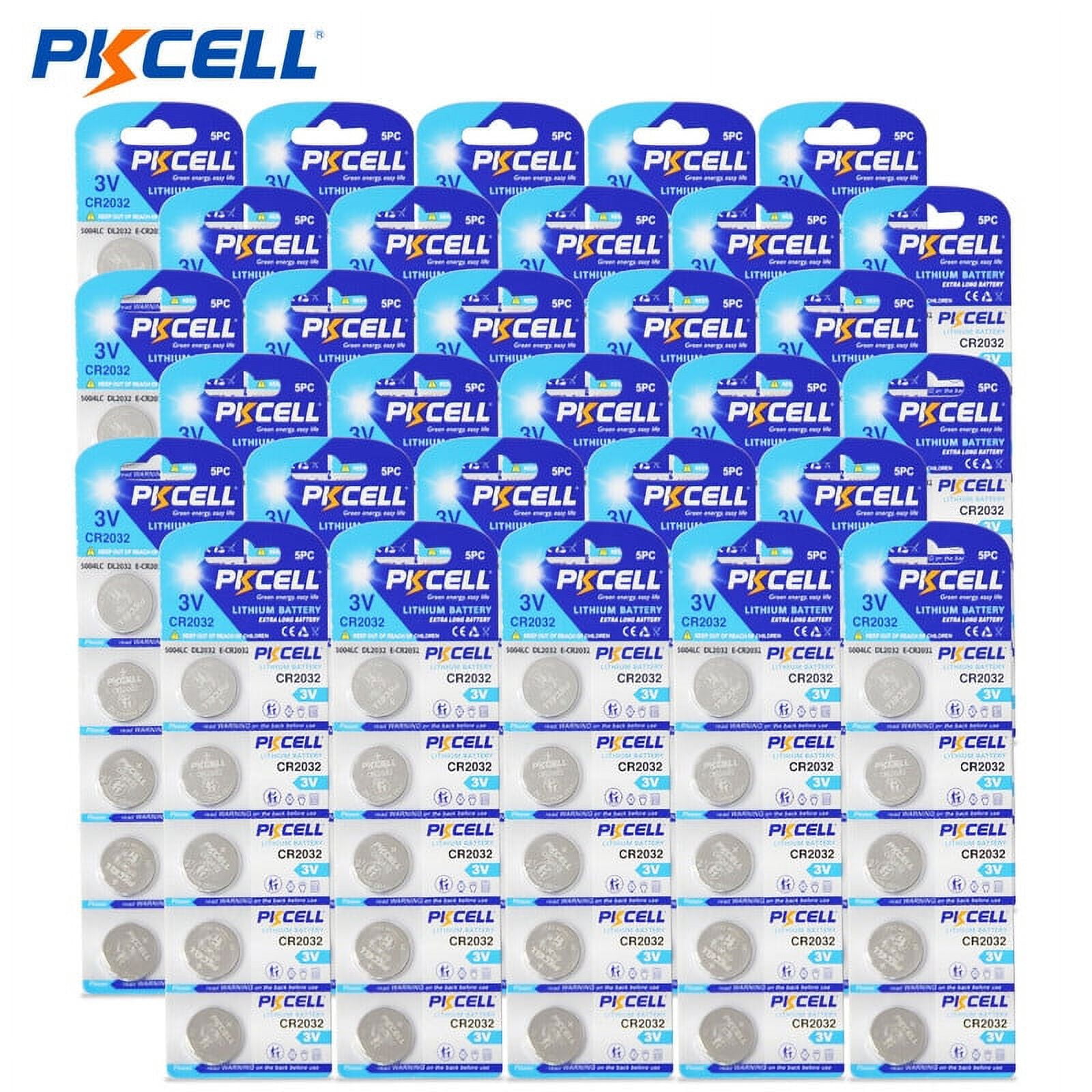 PKCELL CR2032 3V Lithium Battery CR 2032 Button Coin Cell (150-Pack ...