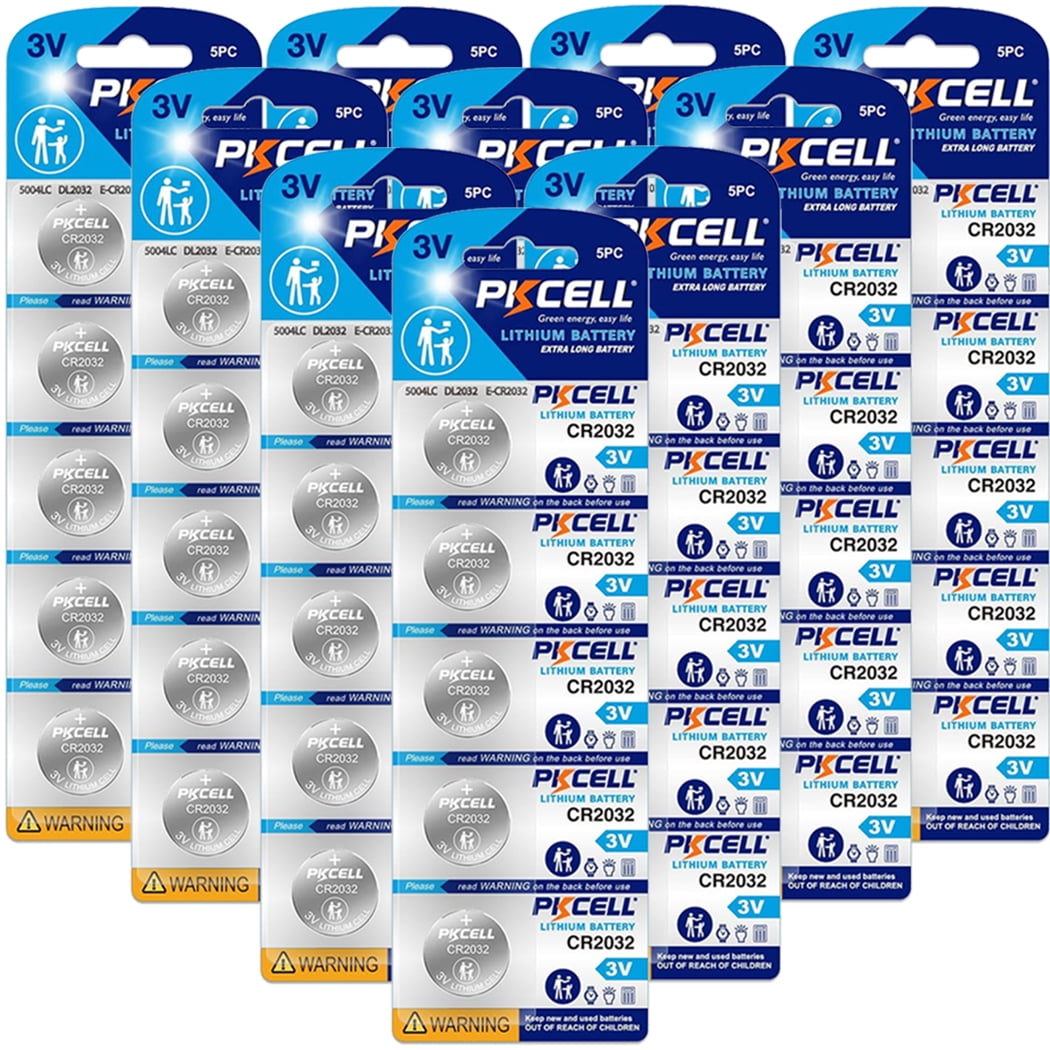 PKCELL CR2032 Batteries, 50pcs 2032 3V Lithium Battery Cell For Alarm System, Garage Door ...