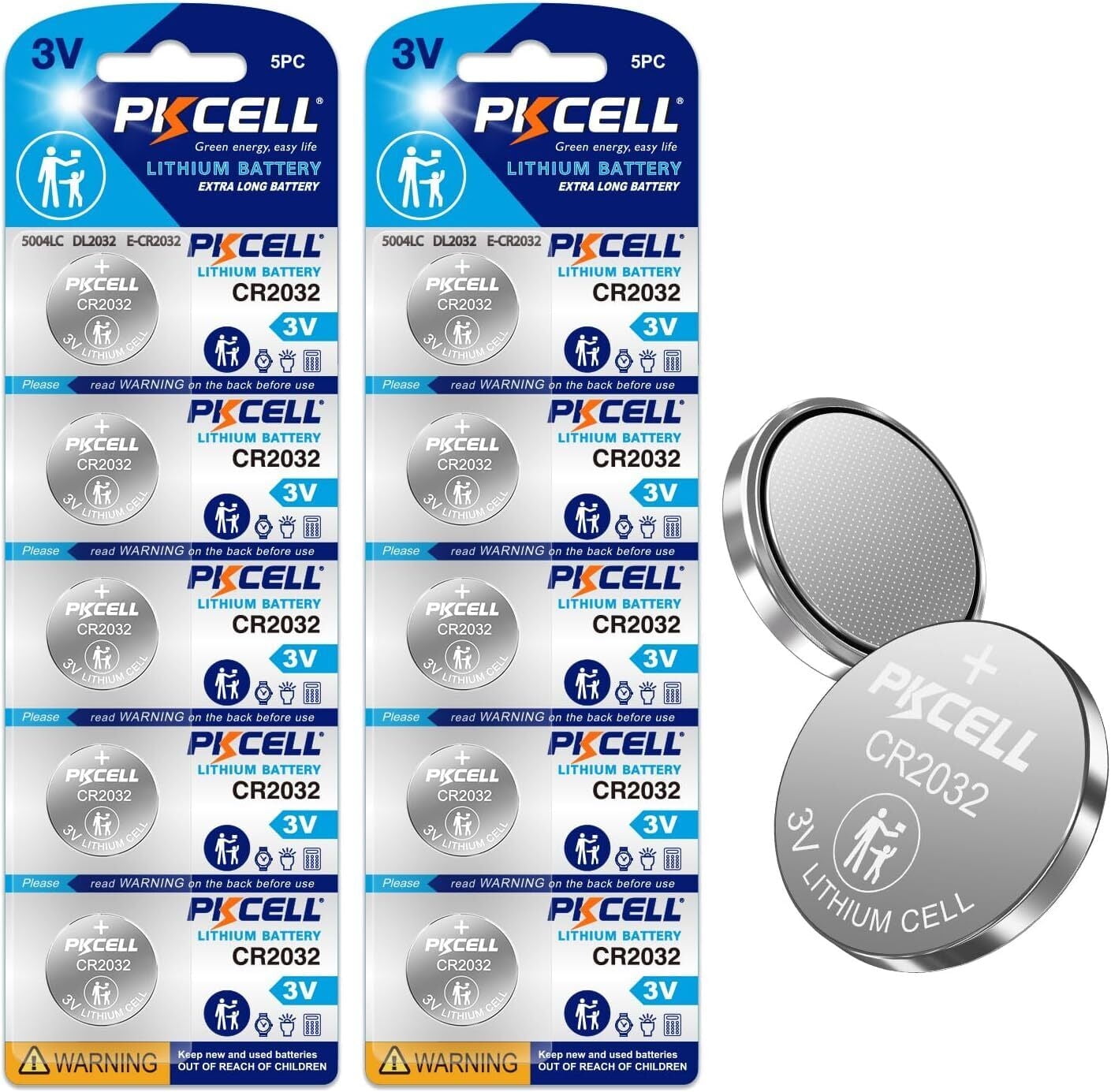 PKCELL Eco-Friendly High-Performance CR2032 Lithium Coin Battery, 3V, 210mAh, 10-Pack - Walmart ...