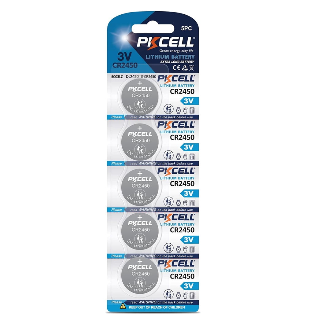 PKCELL CR2450 3V Lithium Battery - 2450 Button Coin Cell Batteries (5 ...