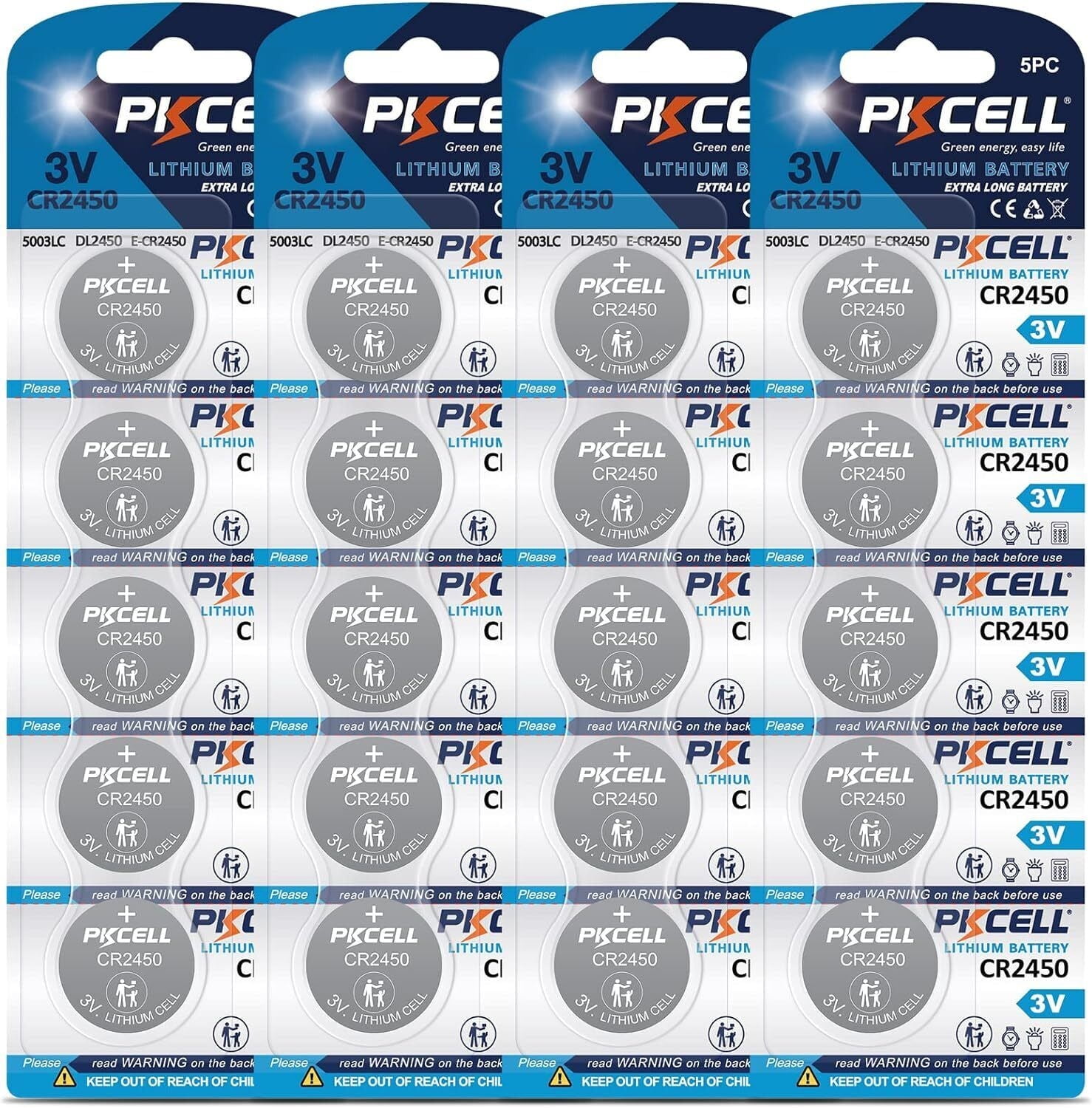PKCELL CR2450 Battery 3V Lithium CR 2450 3 Volt Coin & Button Cell (20 Pack) - Walmart.com
