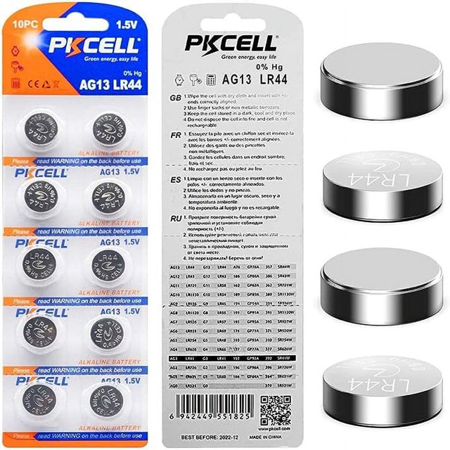 PKCELL LR44 Alkaline Button Watch Battery 1.5V, AG13 Coin Cell ...