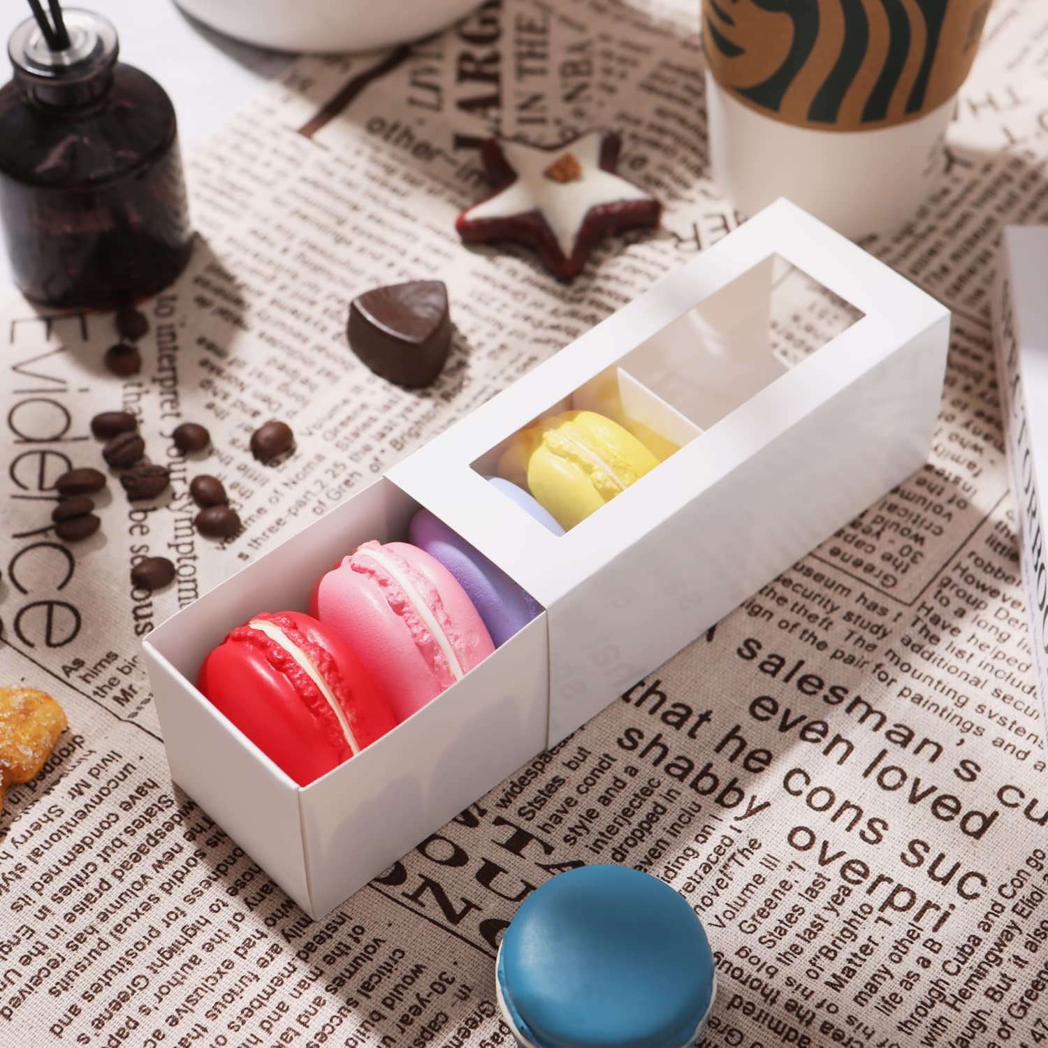 PKGSMART 30 Macaron Boxes for 4 or 5, White Macaron Gift Boxes with ...