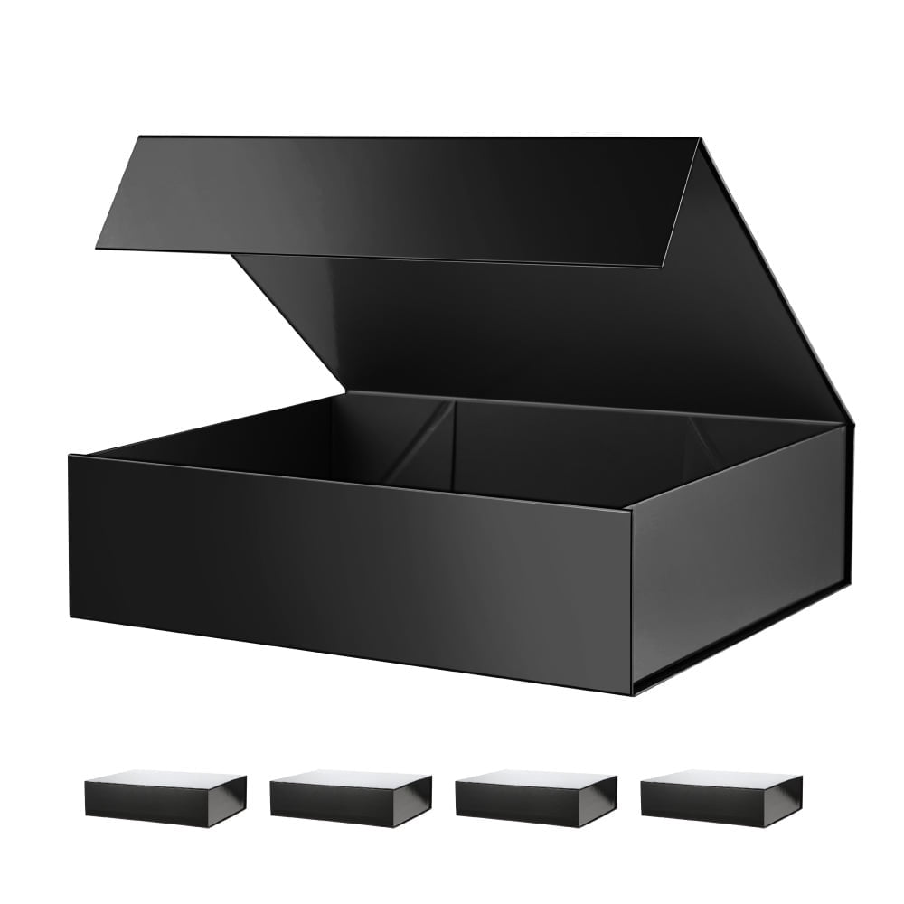 PKGSMART 5 Gift Boxes, Large Black Shirt Boxes with Magnetic Lids for ...