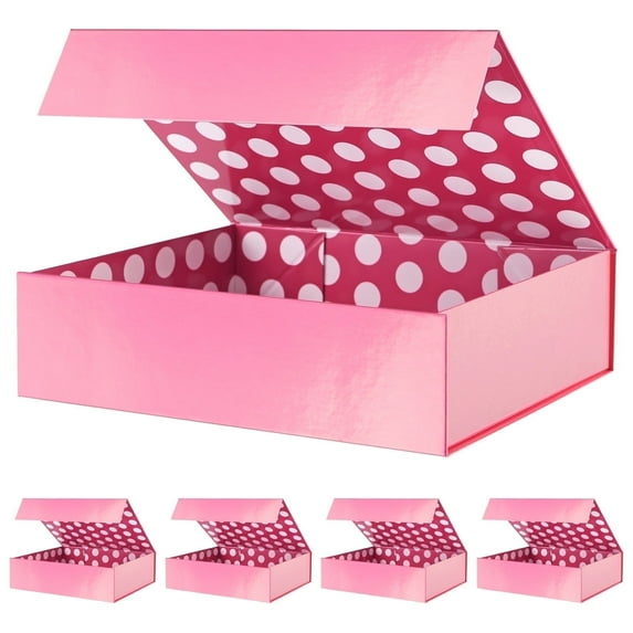 PKGSMART Large Pink Magnetic Gift Boxes, Flat Packing Rectangle Paper ...