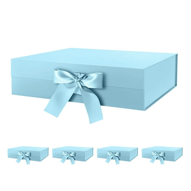PKGSMART Large, Sturdy, Heavy Duty Blue Gift Boxes with Ribbons ...