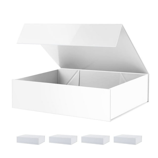 PKGSMART 5 Large White Gift Boxes with Magnetic Lids, Shirt Boxes for ...