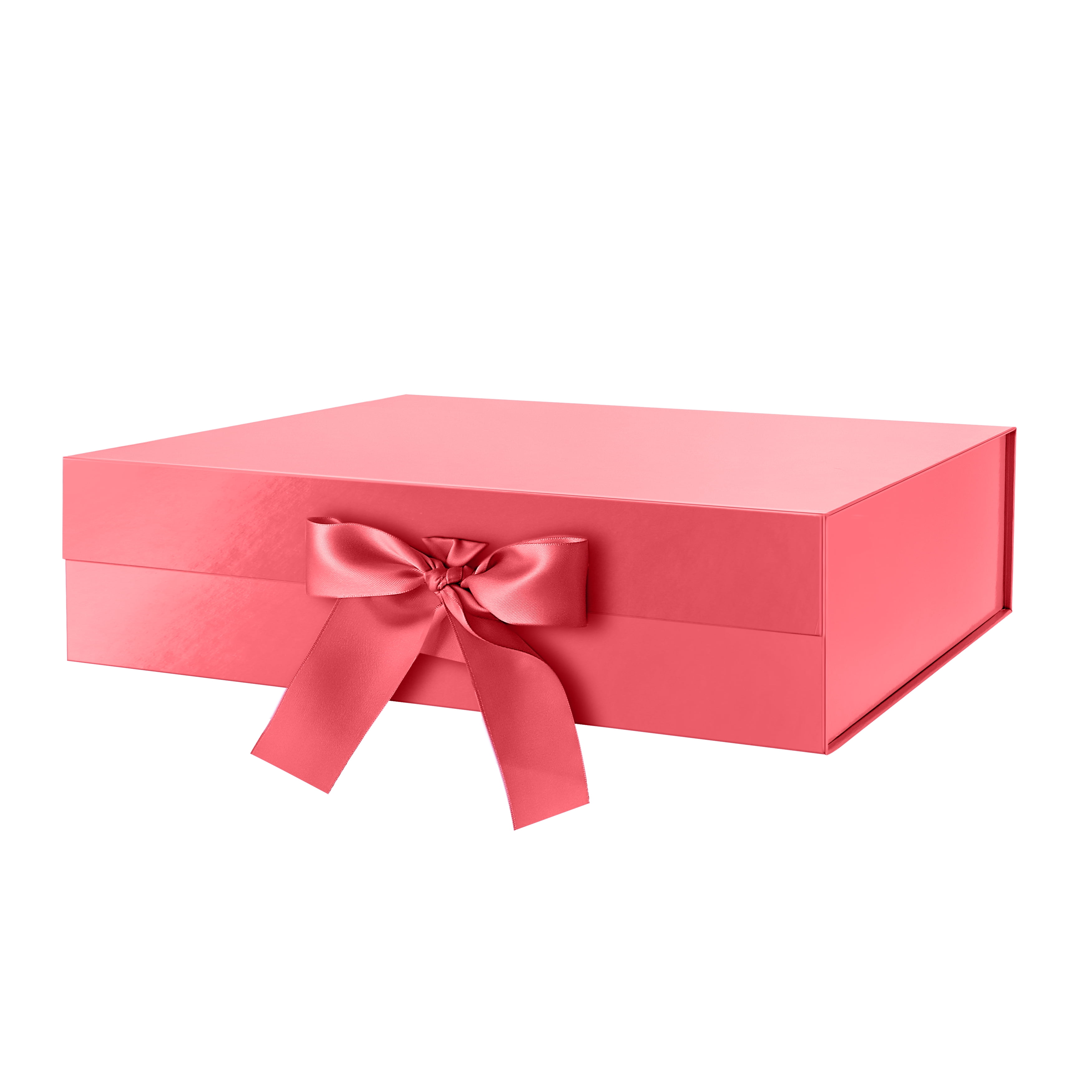 PKGSMART Sturdy Large Flat Gift Box with Ribbon, Magnetic Lid, Red ...