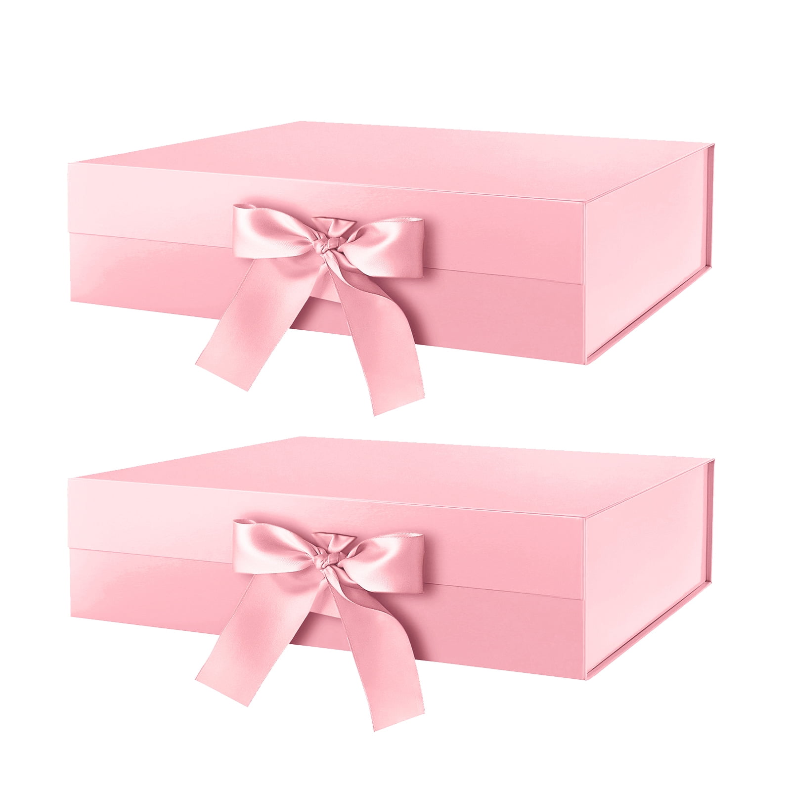PKGSMART Sturdy Large Foldable Pink Gift Boxes with Ribbons, Magnetic ...