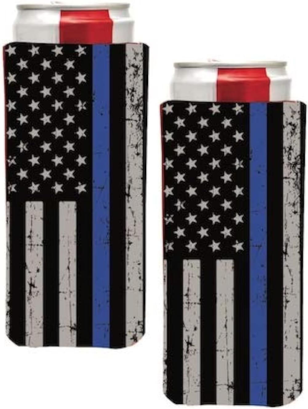 PKM - (2) Back the Blue Thin Blue Line Slim Can Cooler Sleeve - Blank ...