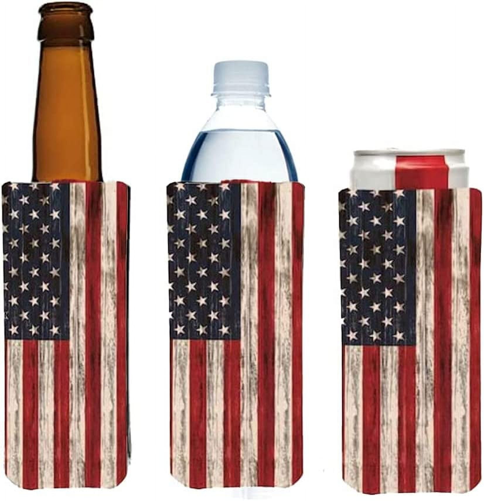 PKM - (2) Distressed FLAG Slim Can Cooler Sleeve - Blank Skinny 12 oz ...