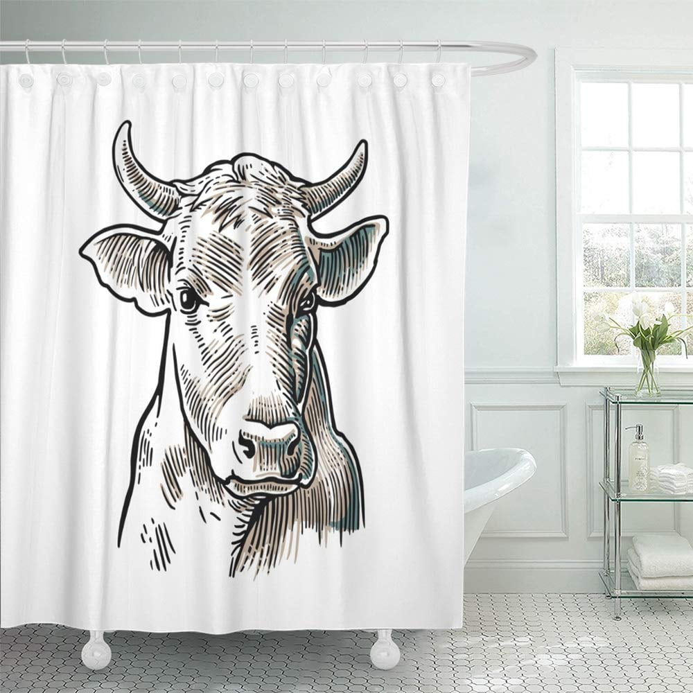 PKNMT Black Beef Cows Head in Graphic Style Vintage Engraving for White ...