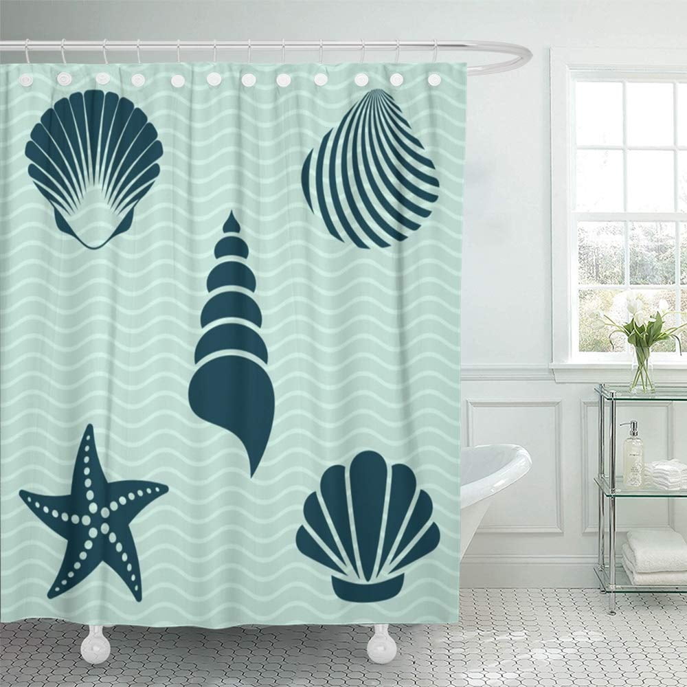 PKNMT Blue Oyster of Various Sea Shells and Starfish Silhouettes ...