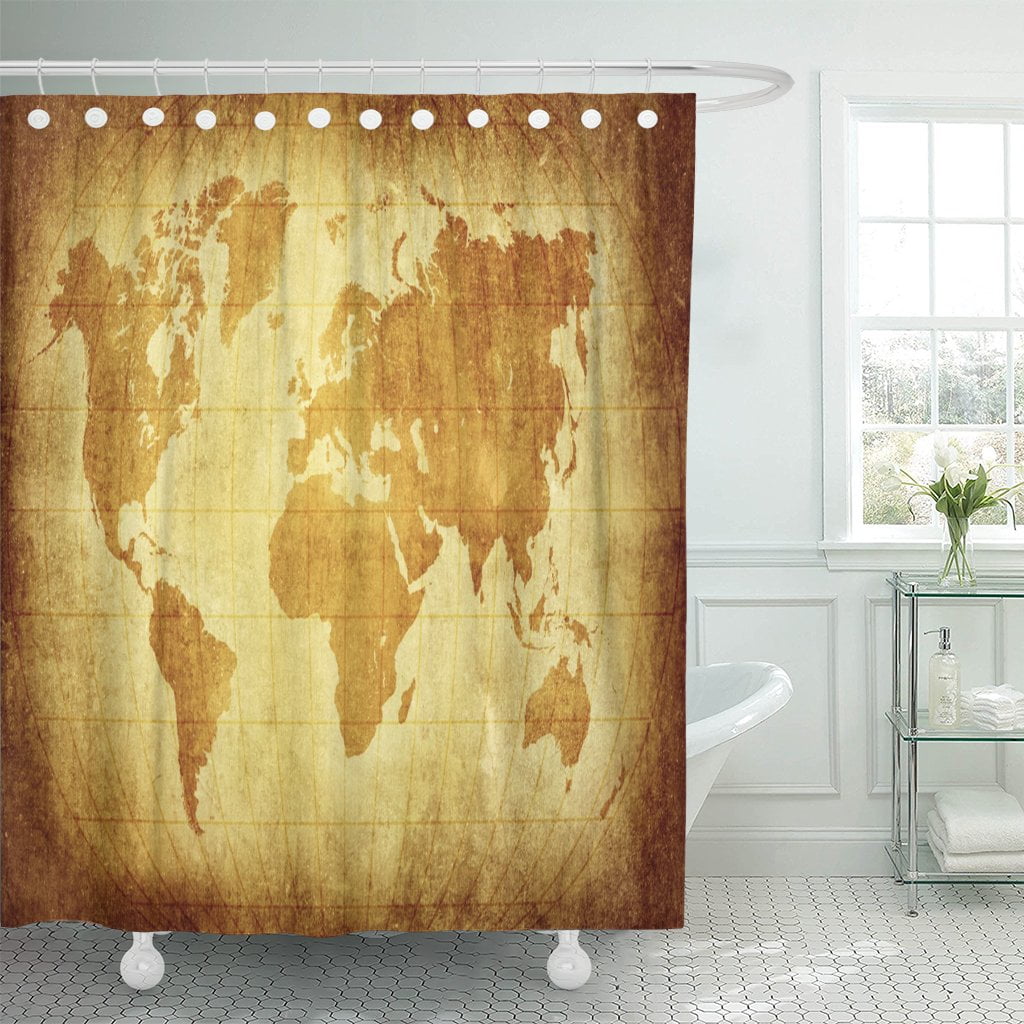 PKNMT Brown World Map Latitude and Longitude Lines in Vintage Shower ...