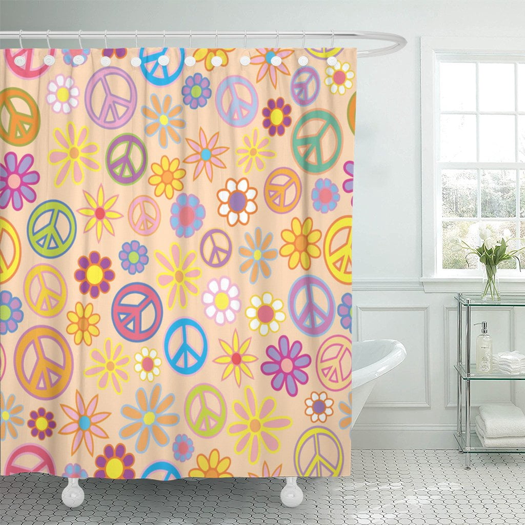 PKNMT Colorful Power of Flowers and Peace Signs Intermingled Pattern ...