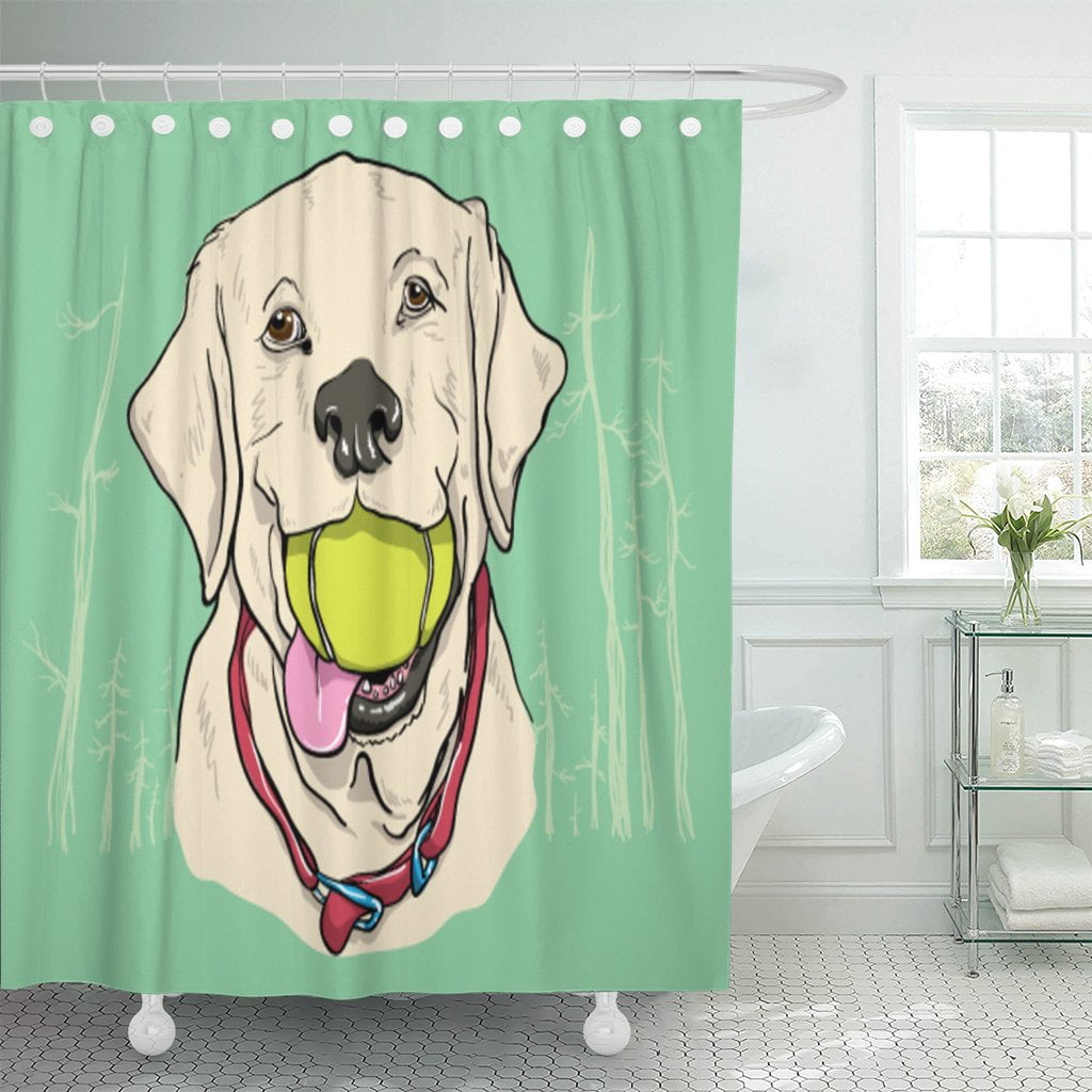 PKNMT Dog Yellow Lab Labrador Ball Cute Face Forest Shower Curtain ...
