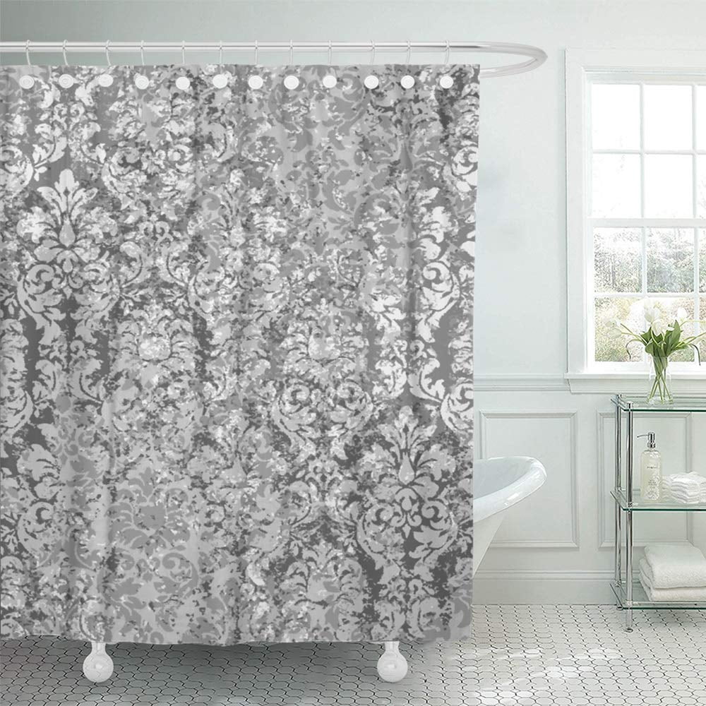 PKNMT Faded Traditional Damask in Monochrome Silver Grays Distressed ...