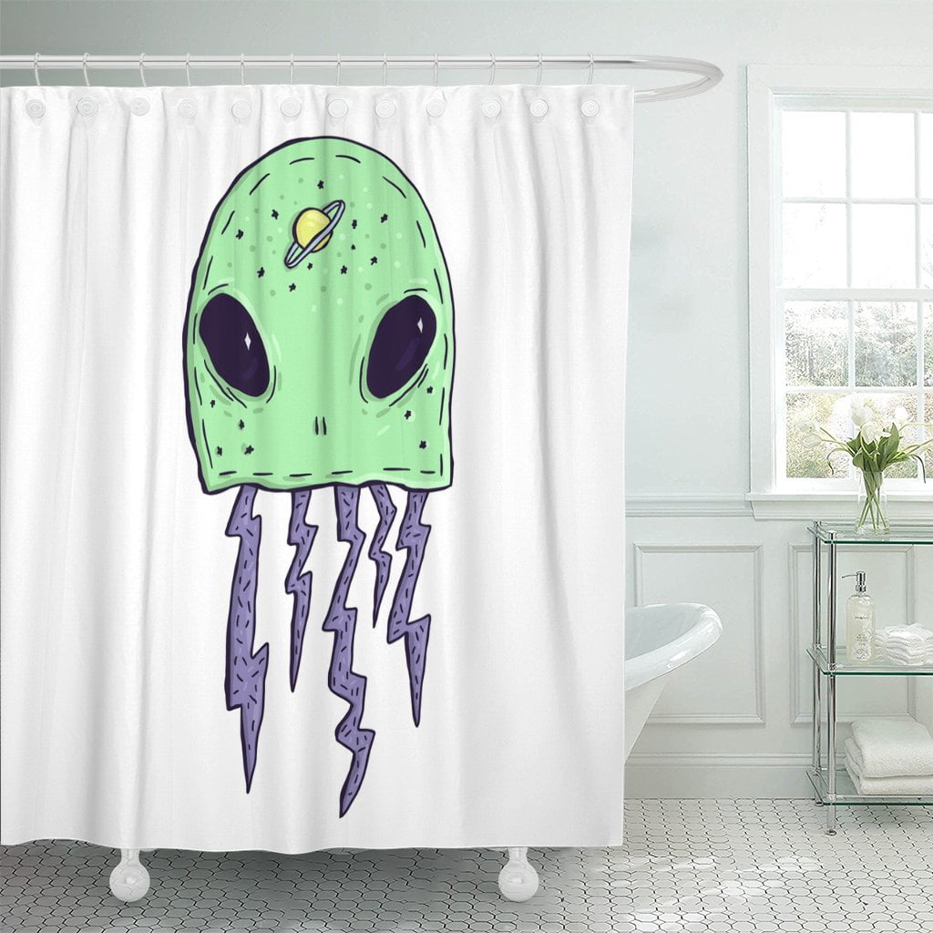 PKNMT Green Weird Trippy Alien Saturn and Lightning of Polyester Shower ...