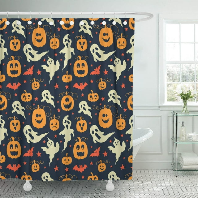 PKNMT Orange Halloween Ghosts Pumpkins Stars and Bats Pattern Shower ...