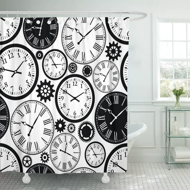 PKNMT Pattern Clock`S Black and White of Time Clock Vintage Shower ...