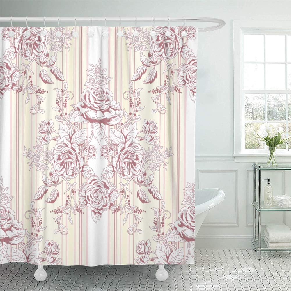 Pknmt Pink Striped Hand Drawing Of Bouquet Victorian Garden Roses