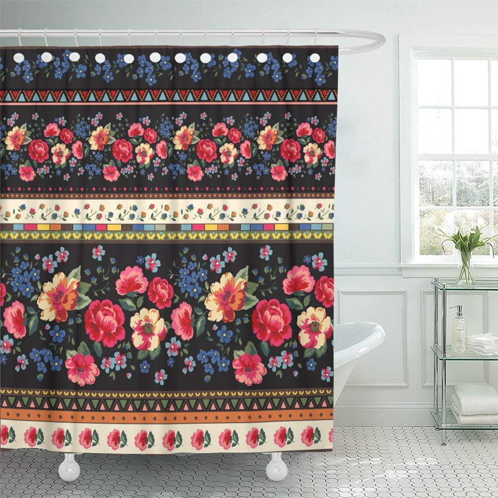 PKNMT Red Flower Cuban Floral Border Pattern in Green Ethnic Vintage ...